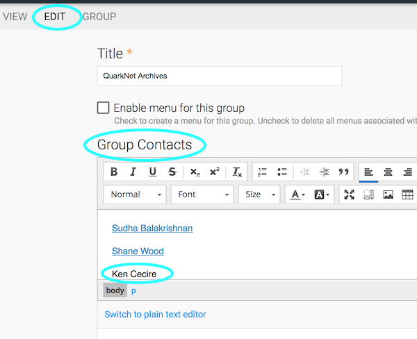 Add/Edit Group Contacts | QuarkNet